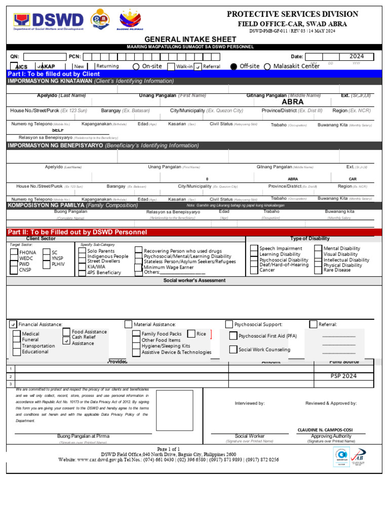 General Intake Sheet Akap | PDF