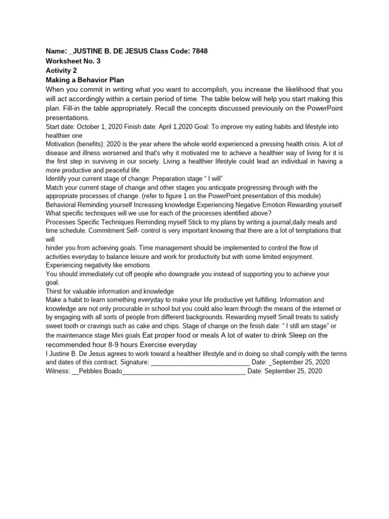 Edited - Module 4 Worksheet No. 3 Making A Behavior Plan | PDF