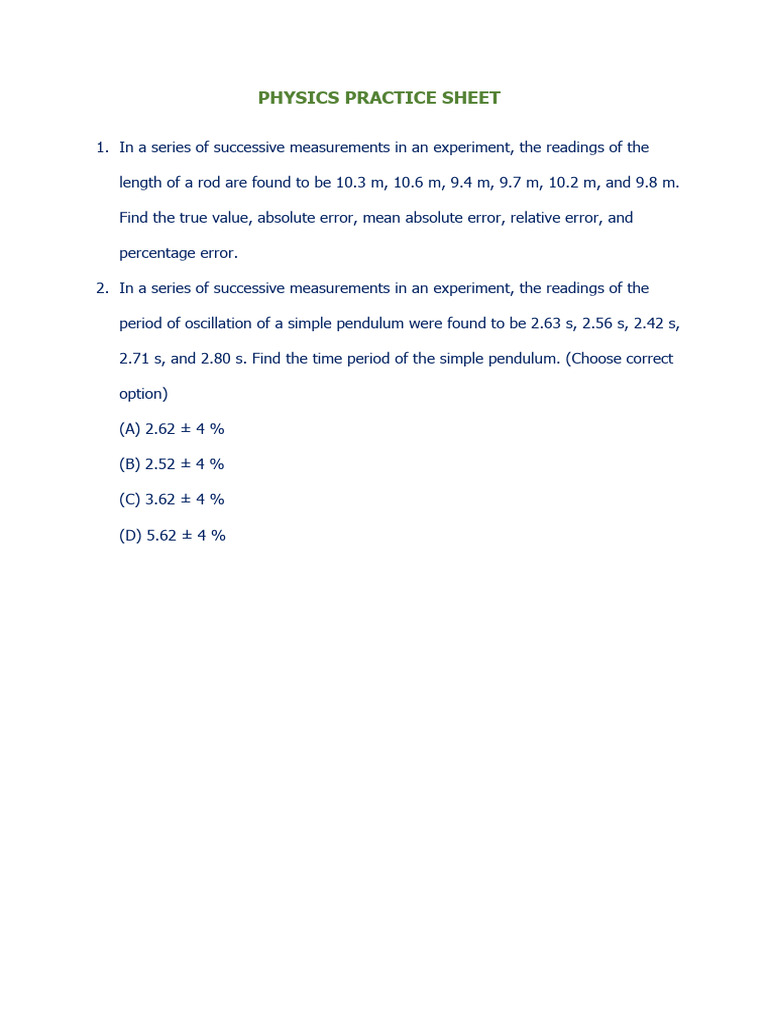 Physics Practice Sheet - Units Measurement - 01 | PDF