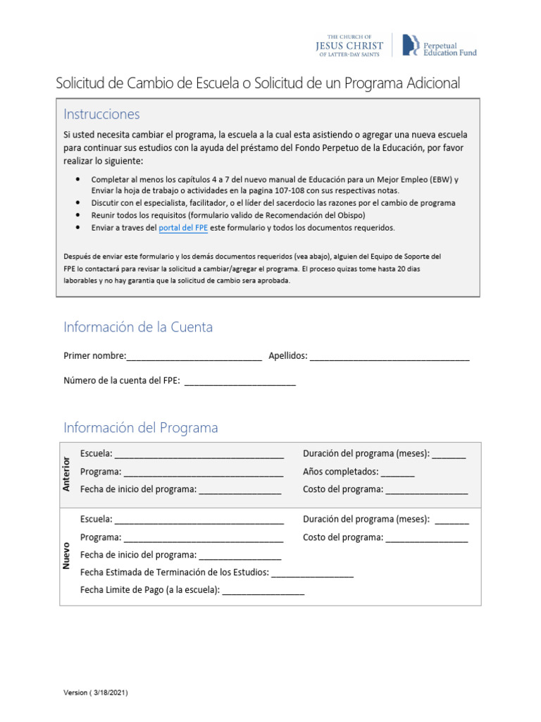 SPANISH - Solicitud para Cambiar o Agregar Programa Mayo 2024 | PDF