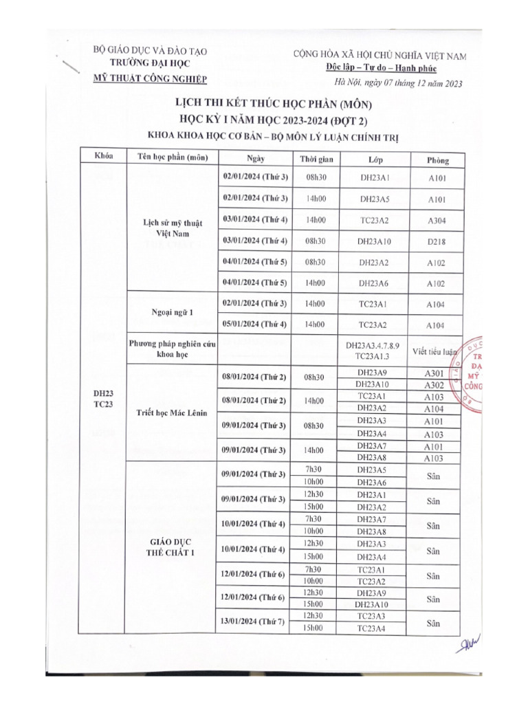 Lịch thi KTHP đợt 2 | PDF