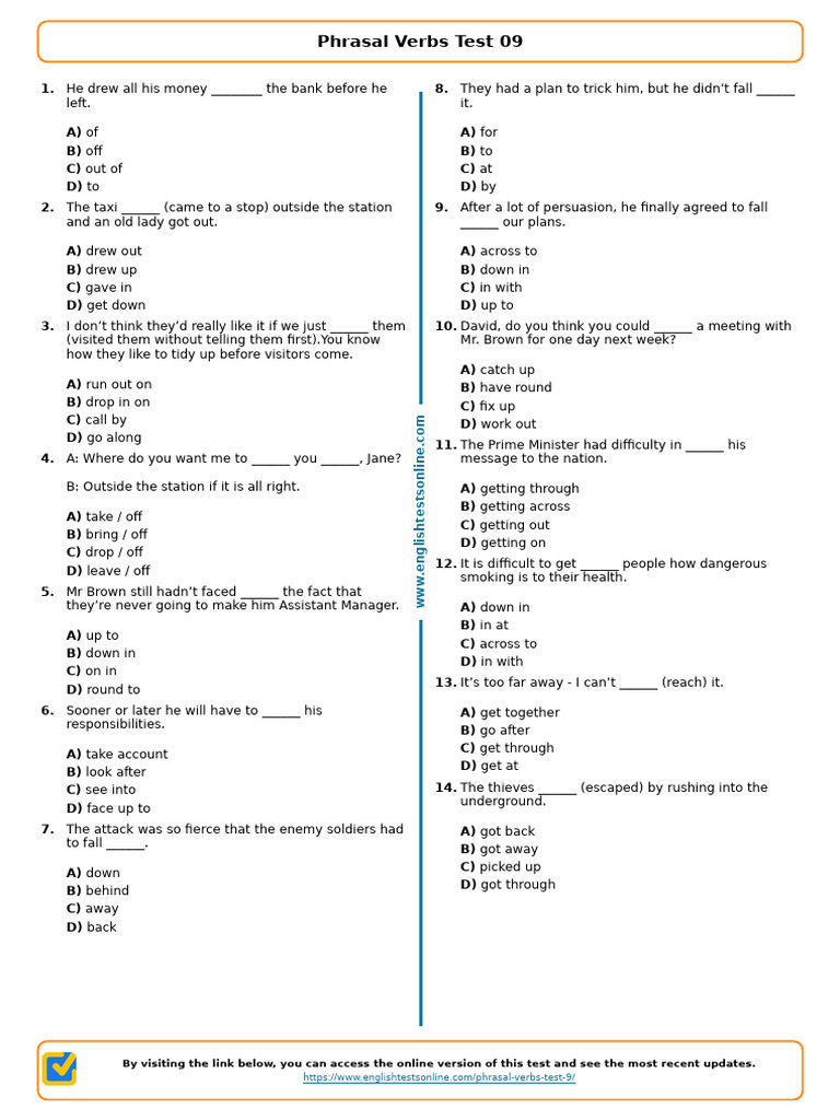 Phrasal Verbs Test 09 | PDF