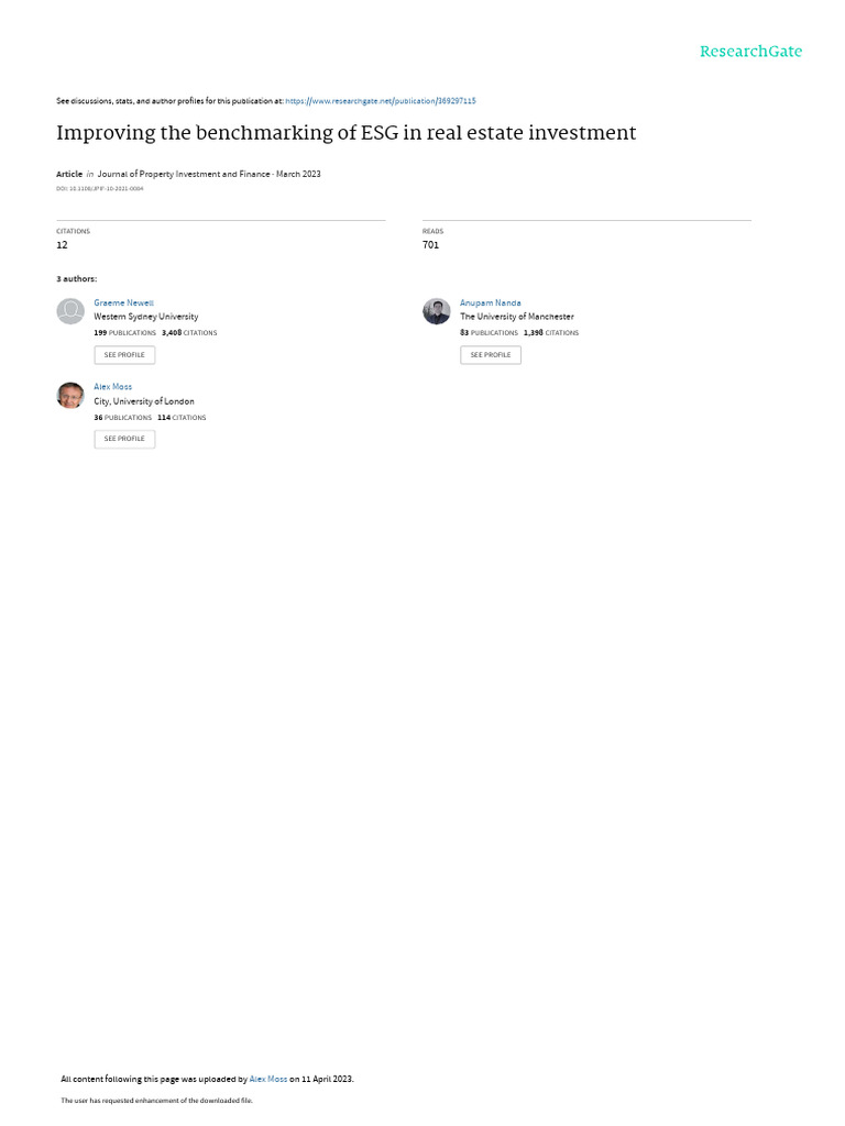 Improving The Benchmarking of ESG in Real Estate Investment | PDF