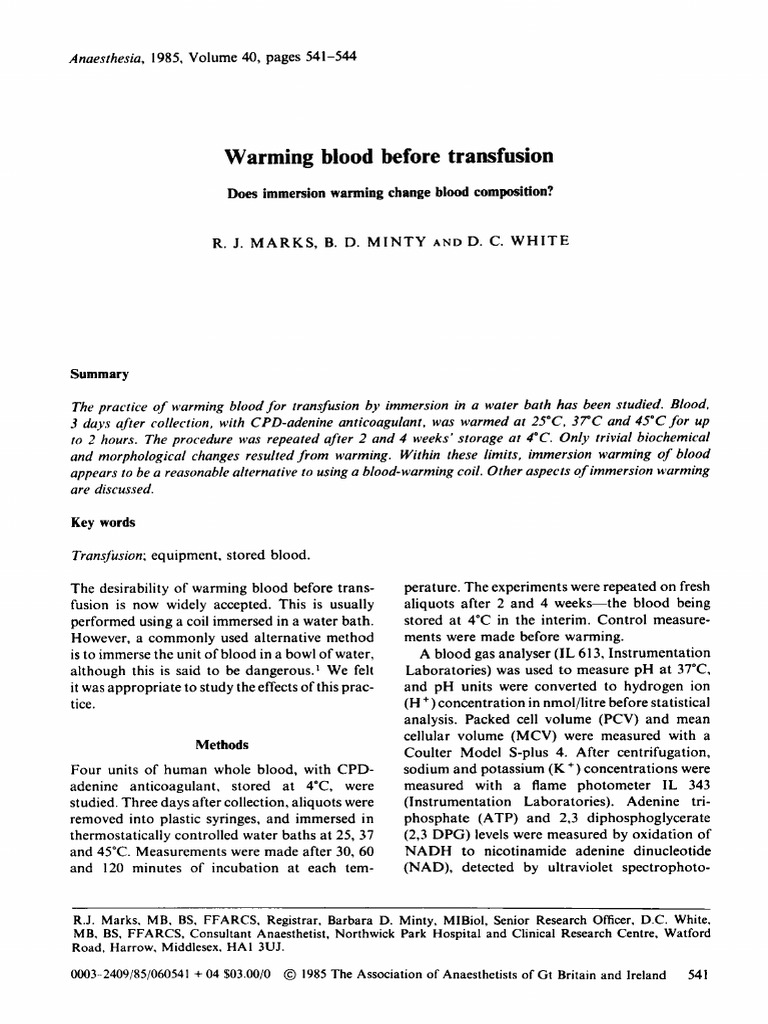 Warming Blood Before Transfusion | PDF