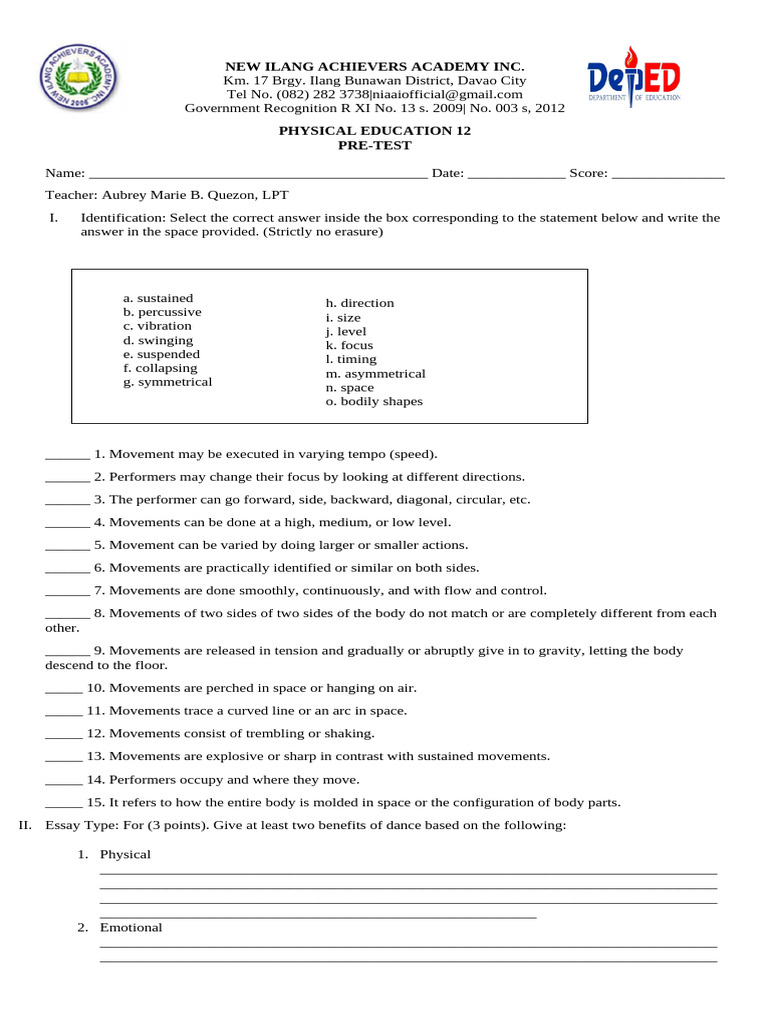 Pe12 Pre-Test | PDF