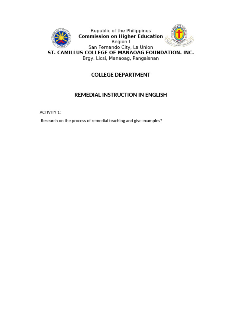 Activity Process of Remedial Teaching | PDF