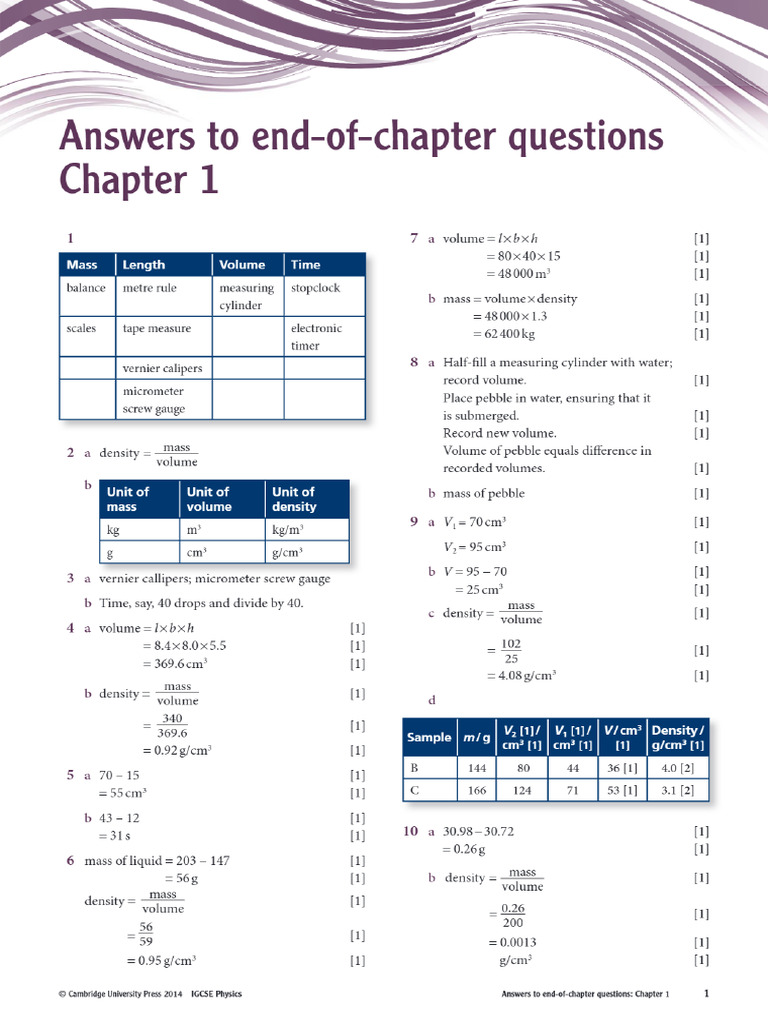 Analysis of Chapter 1 Answers - Physics Measurement Techniques and Calculations - ILIDE - Info ...