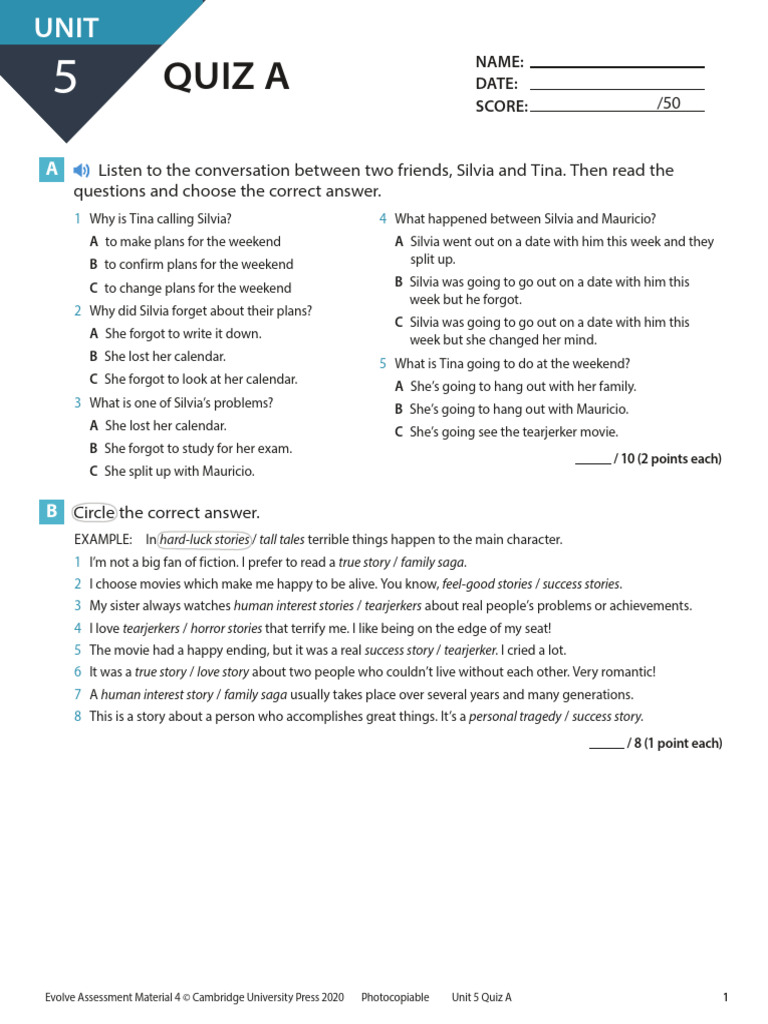 Evolve_L4_Unit 5 Quiz_A | PDF