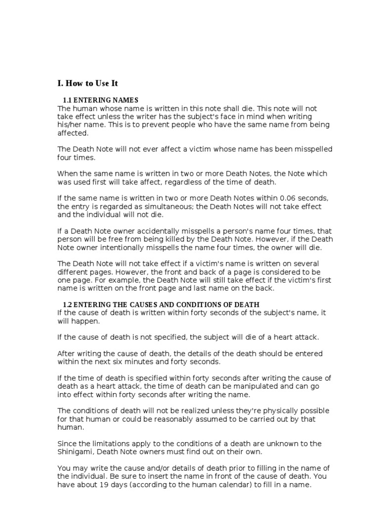 Death Note Rules | PDF | Life Expectancy | Ownership