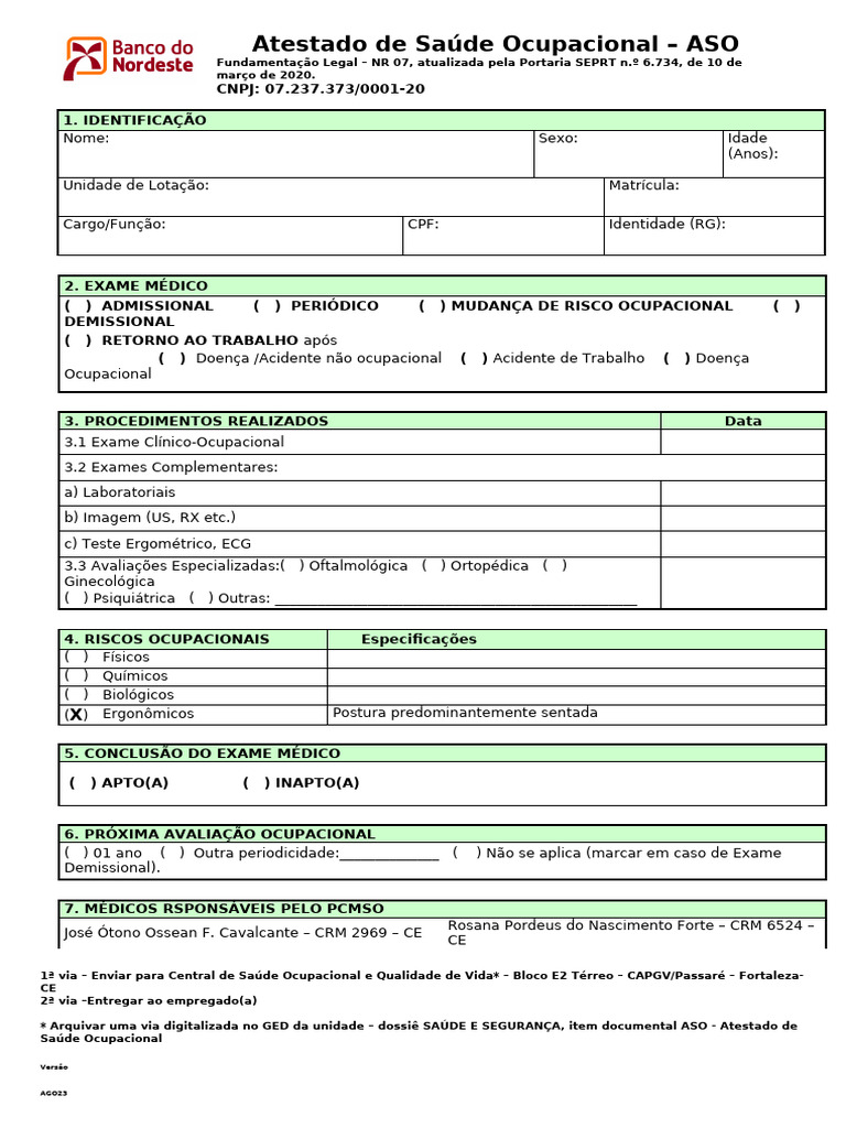 Modelo Atestado de Saude Ocupacional ASO | PDF
