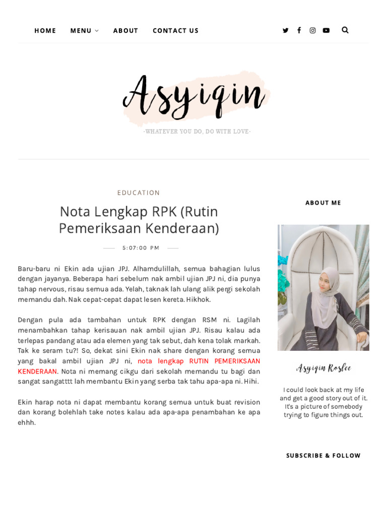 Nota Lengkap RPK (Rutin Pemeriksaan Kenderaan) - Asyiqin Roslee | PDF