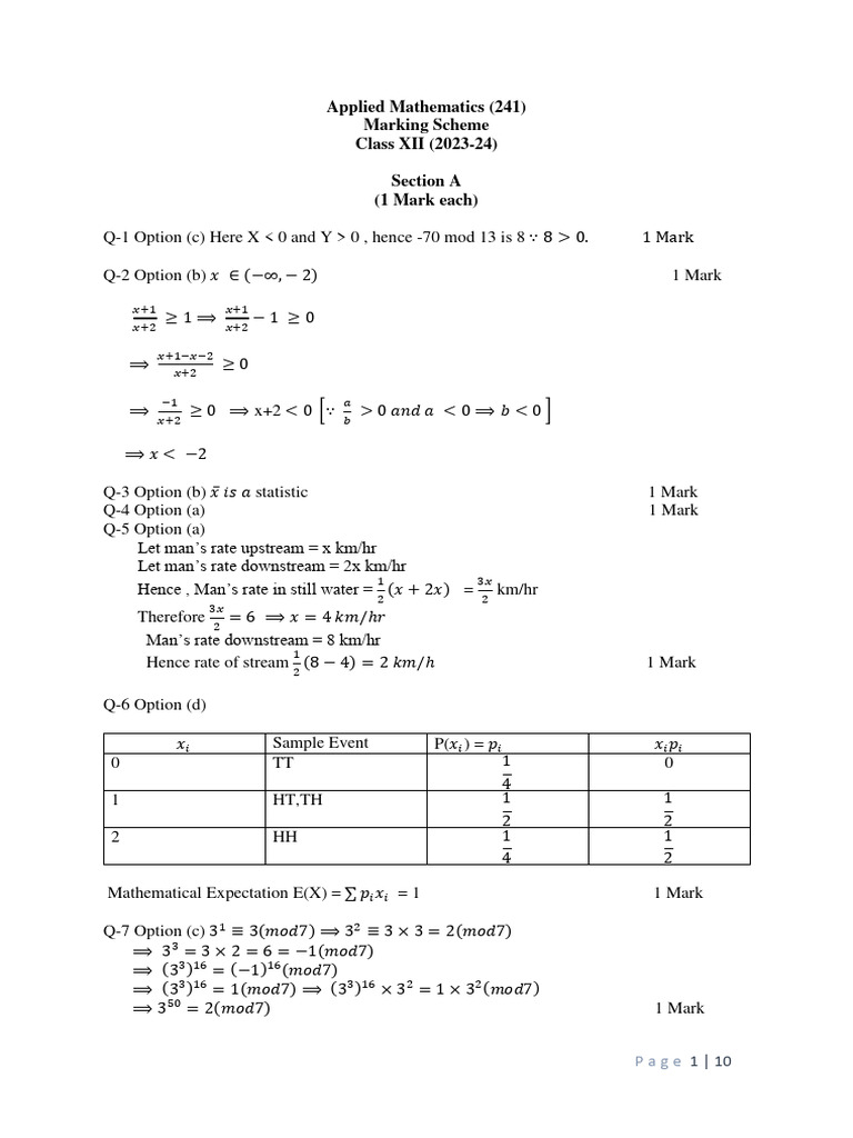 CBSE Class 12 Applied Mathematics Marking Scheme Question Paper 2023-24 | PDF