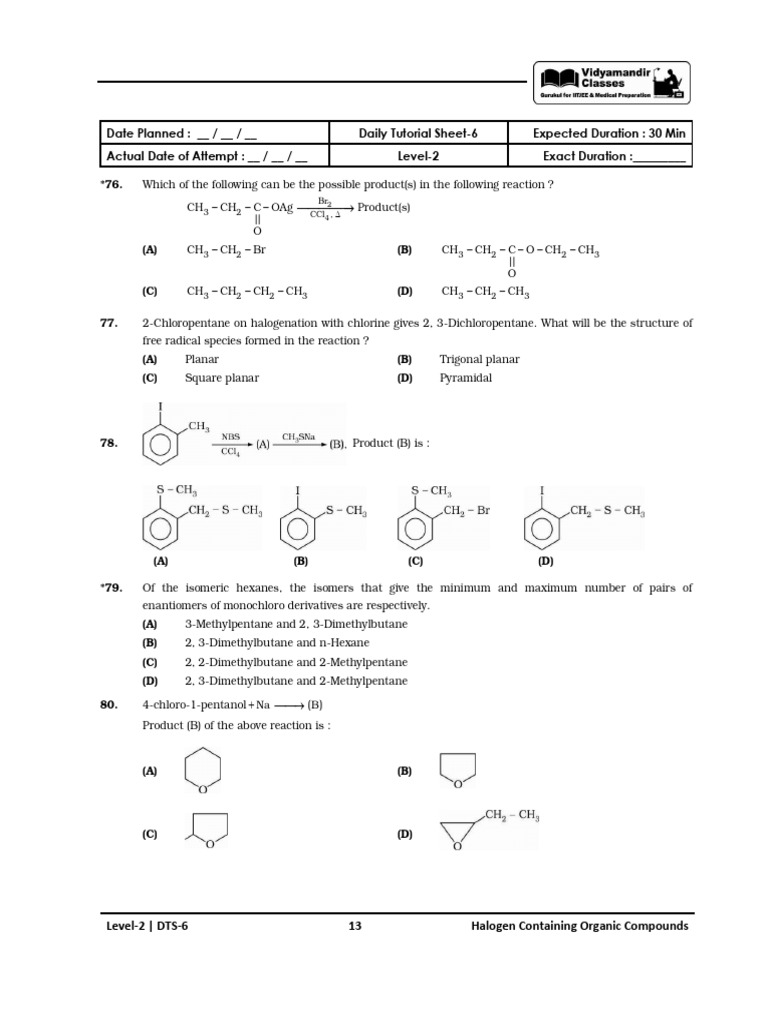 Halogen Containing Organic Compounds - DTS-6 | PDF