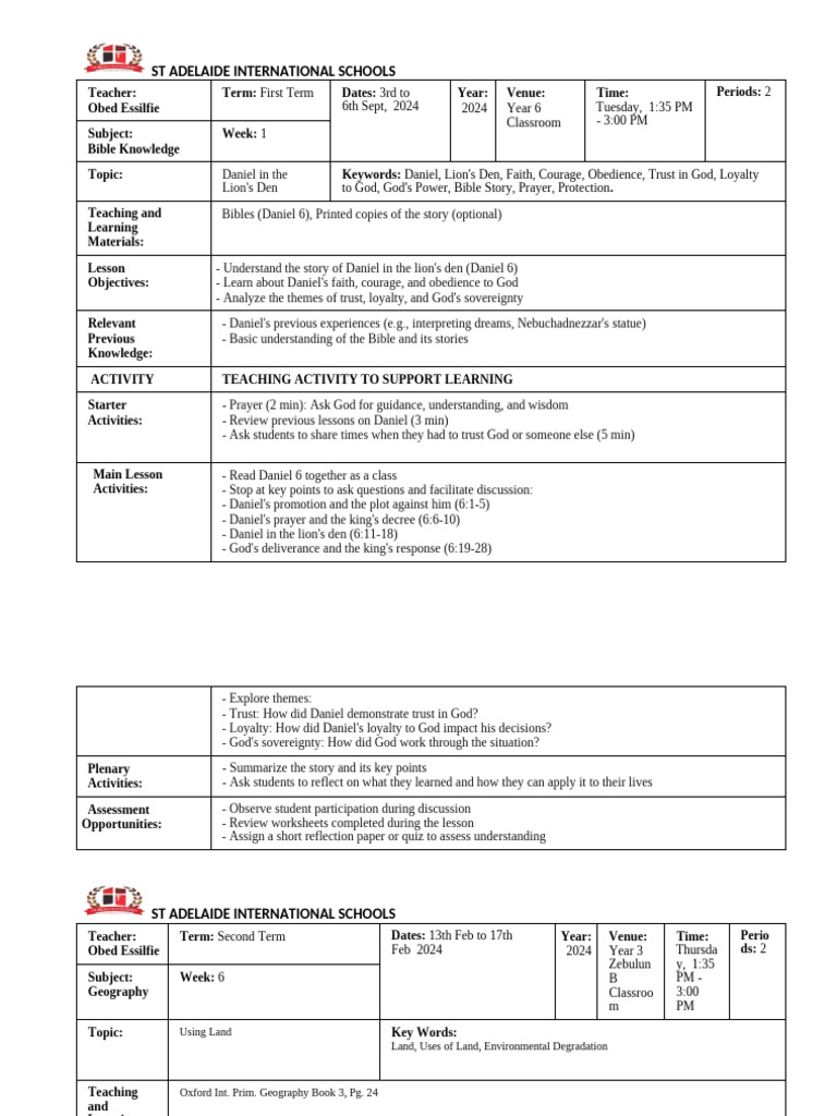 Lesson Plan (History,Geography and Bible Knowledge) _ Year 6_Term 1 ...