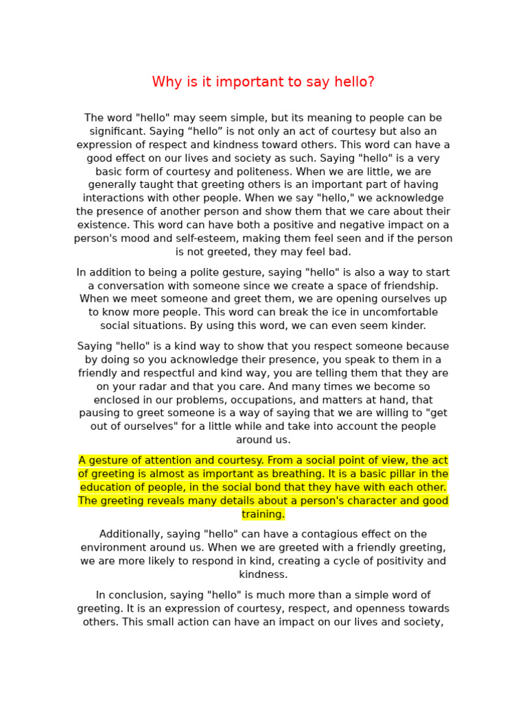 Why Is It Important To Say Hello | PDF