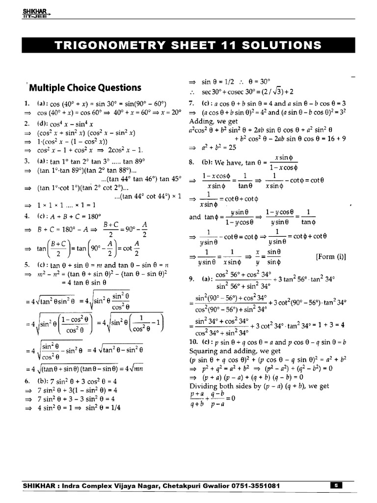 Dpp-11 (INTRODUCTION TO TRIGONOMETRY) dt17.7.2023 SOLUTION | PDF