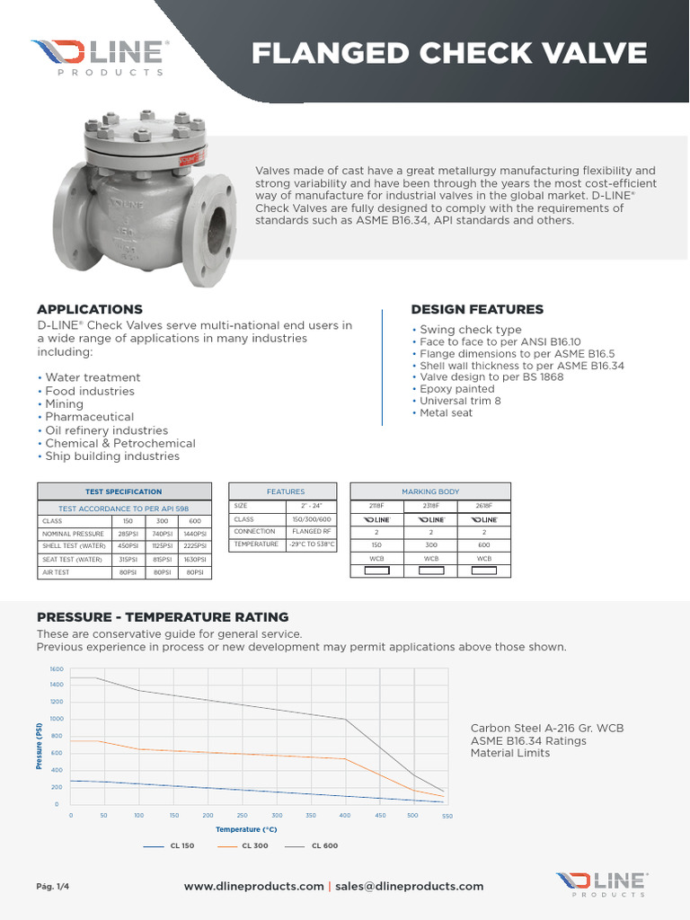 Flanged Check Valve: Applications Design Features | PDF