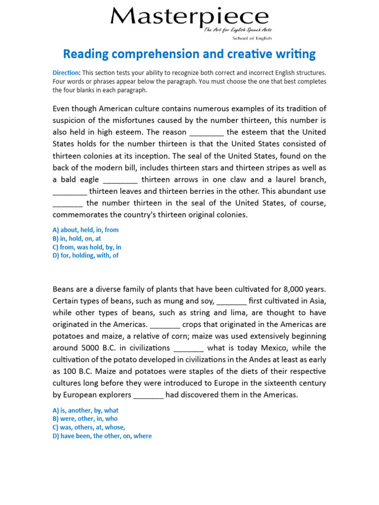 Reading comprehension and creative writing 2 | PDF