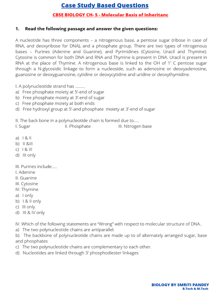 Case Study Class 10 Biology Molecular Basis of Inheritance | PDF