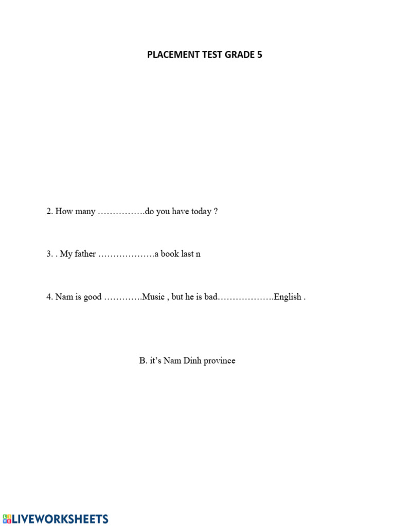 Placement Test - Grade 5 | PDF