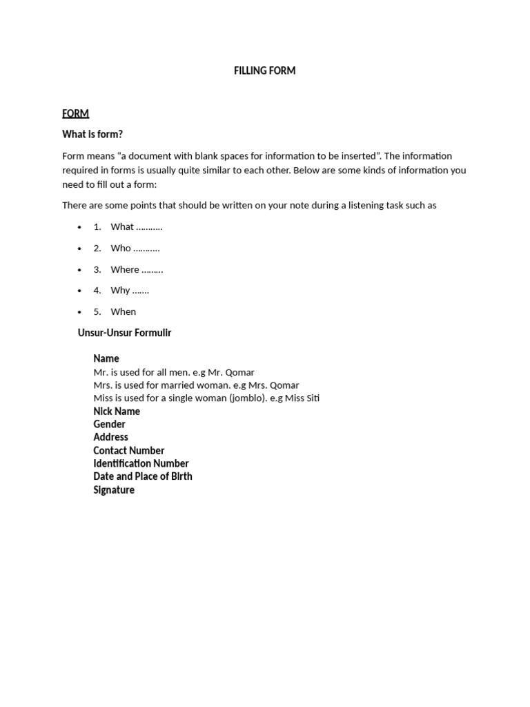 Materi FILLING FORM | PDF