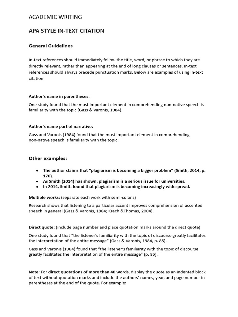 Apa Style in Text Citation | PDF