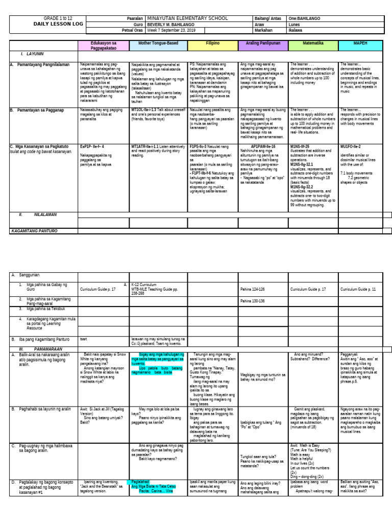 MTB 1 Q2 Week 7 ALL SUBJECTS DLL 2019 | PDF