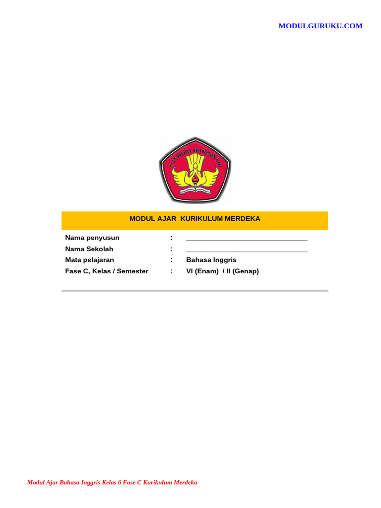Modul Ajar Bahasa Inggris Kls 6 Fase C Kurmer Unit 8 (Modulguruku - Com) | PDF