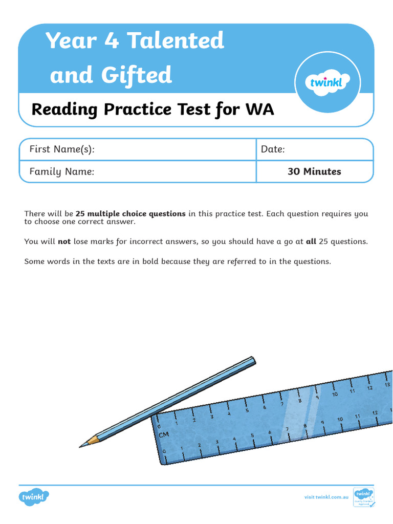 Au L 1719976267 Year 4 Talented and Gifted Reading Practice Test For Wa ...