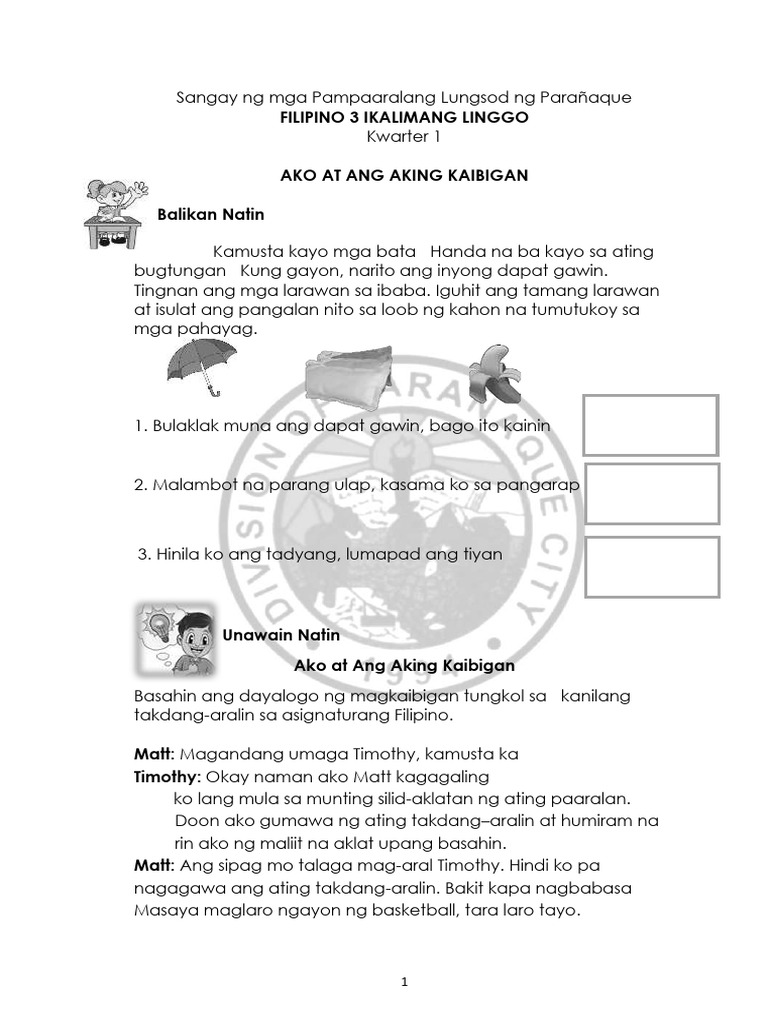 Filipino 3 Ikalimang Linggo | PDF