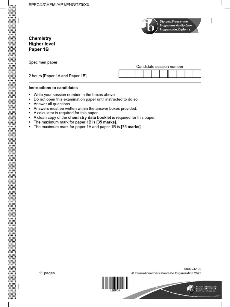 Chemistry Higher Level Paper 1B - SP | PDF