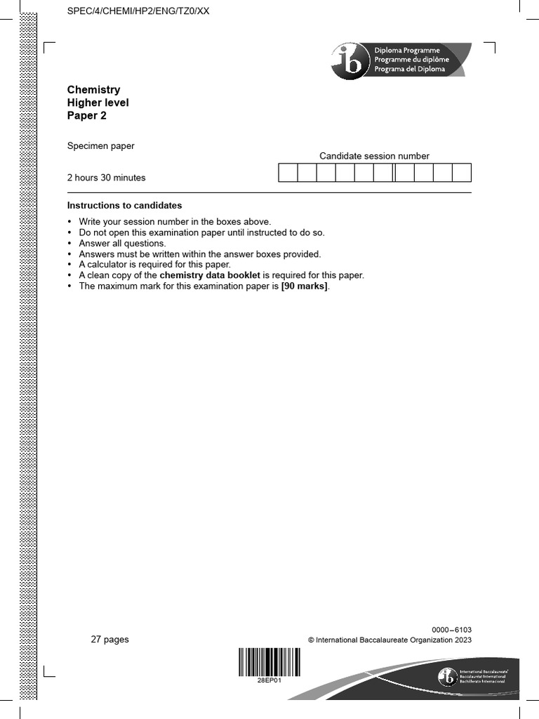 Chemistry Higher Level Paper 2 - SP | PDF