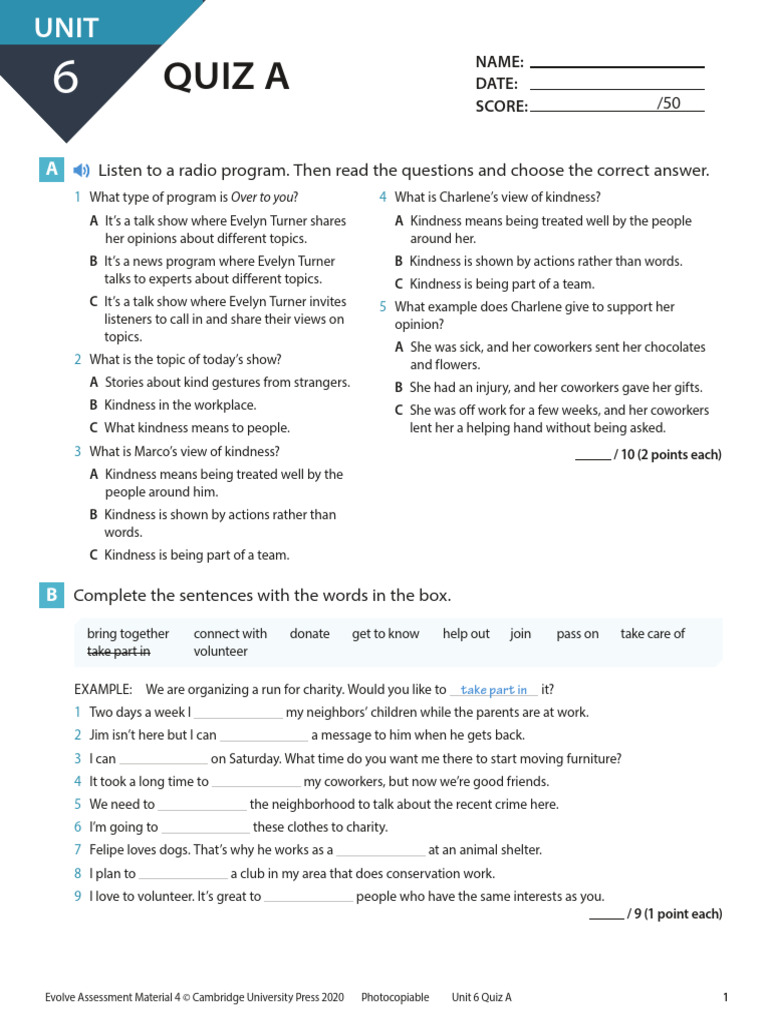 Evolve L4 Unit 6 Quiz A | PDF