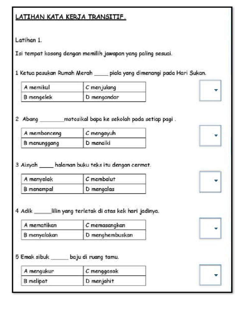 LATIHAN KATA KERJA TRANSITIF | PDF
