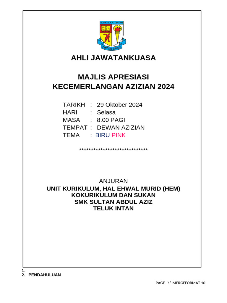 Ajk Majlis Apreasiasi Kecemerlangan Azizian 2024 | PDF