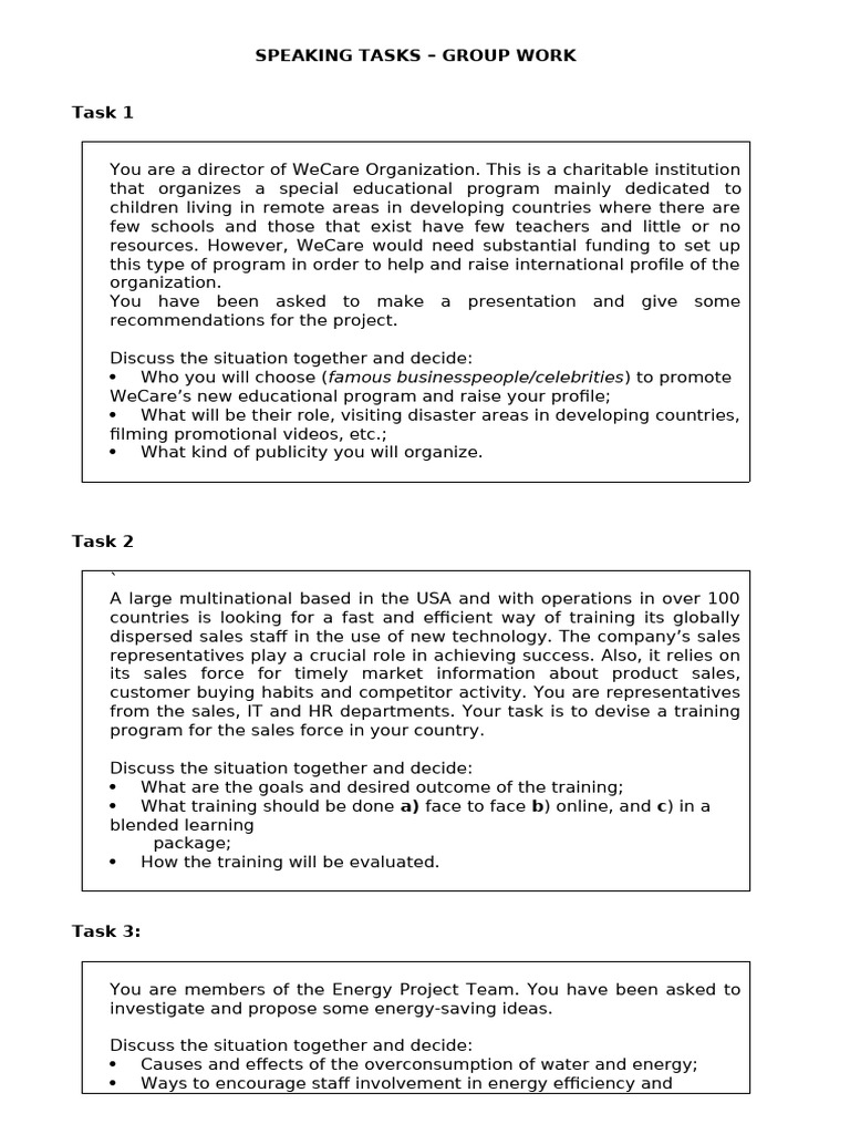 Speaking Task - Group Work | PDF
