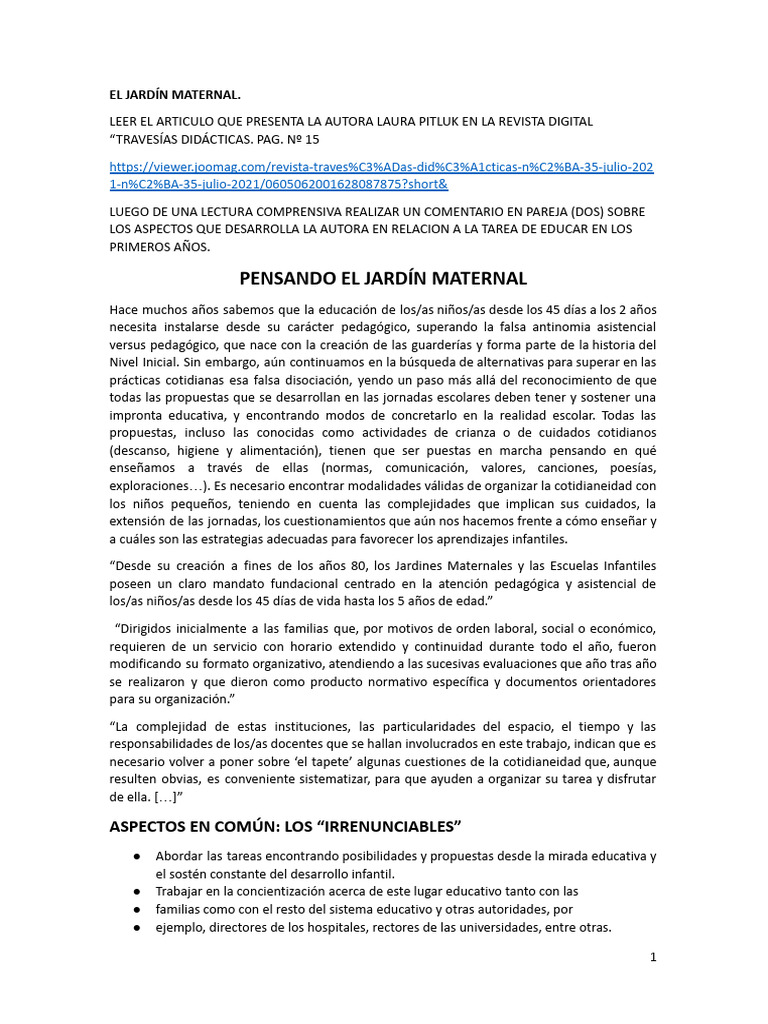 EL JARD-N MATERNAL. Ficha de Clase | PDF