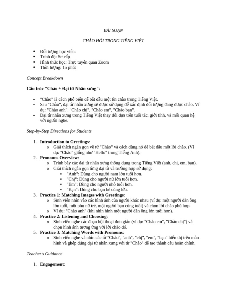 Bai Soan Chao + Dai Tu Nhan Xung (Theo Step by Step) | PDF