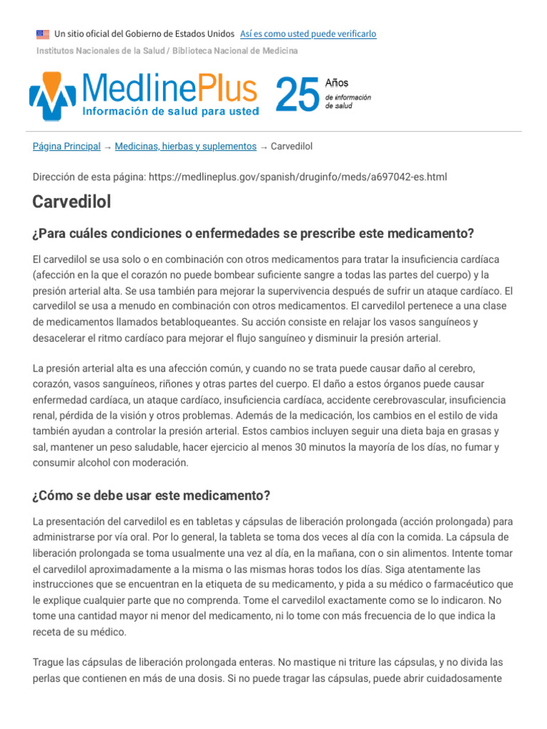 Carvedilol: Uso y Precauciones Médicas | PDF | Medicamentos con receta ...