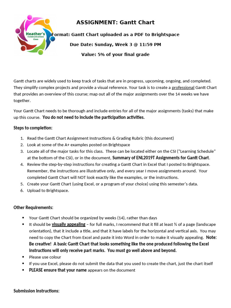 Gantt Chart Assignment Instructions | PDF