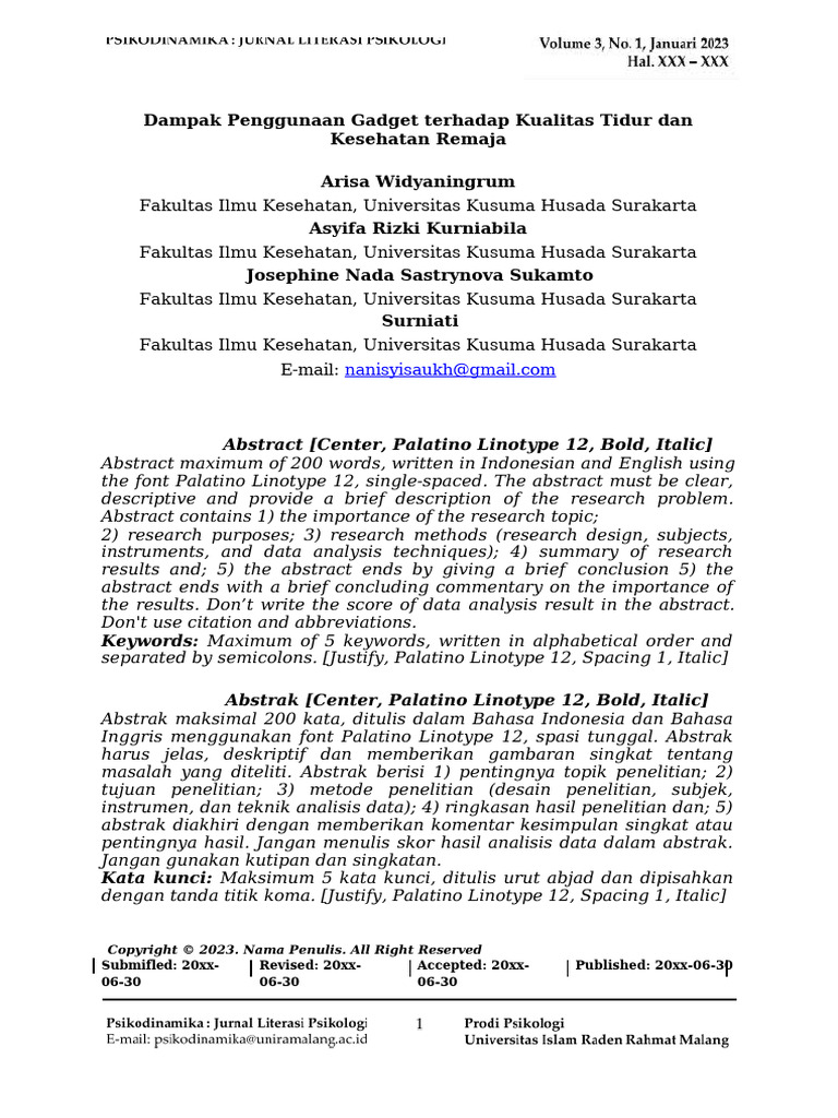 Template Naskah PSIKODINAMIKA 2 | PDF