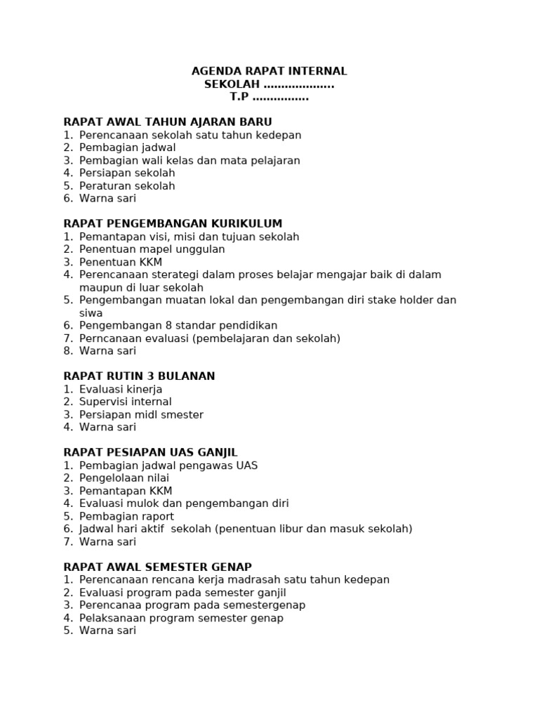 Agenda Rapat Internal Raker Sekolah | PDF