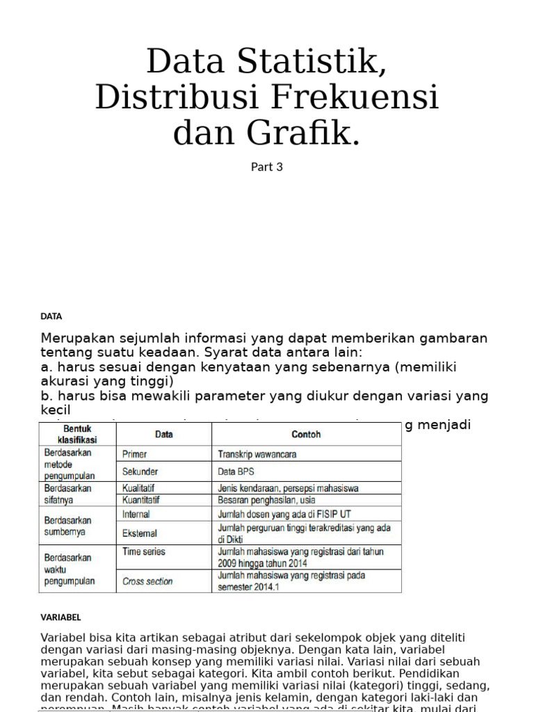 Part 3 - Data Statistik, Distribusi Frekuensi Dan Grafik | PDF
