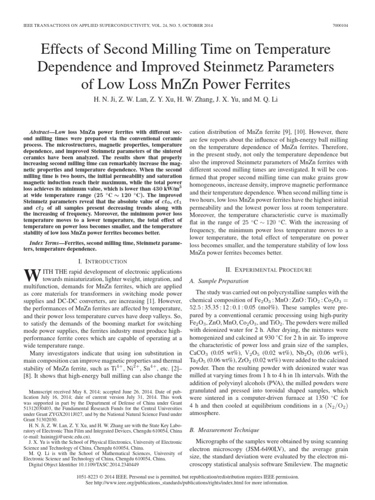 Effects of Second Milling Time On Temperature Dependence and Improved ...