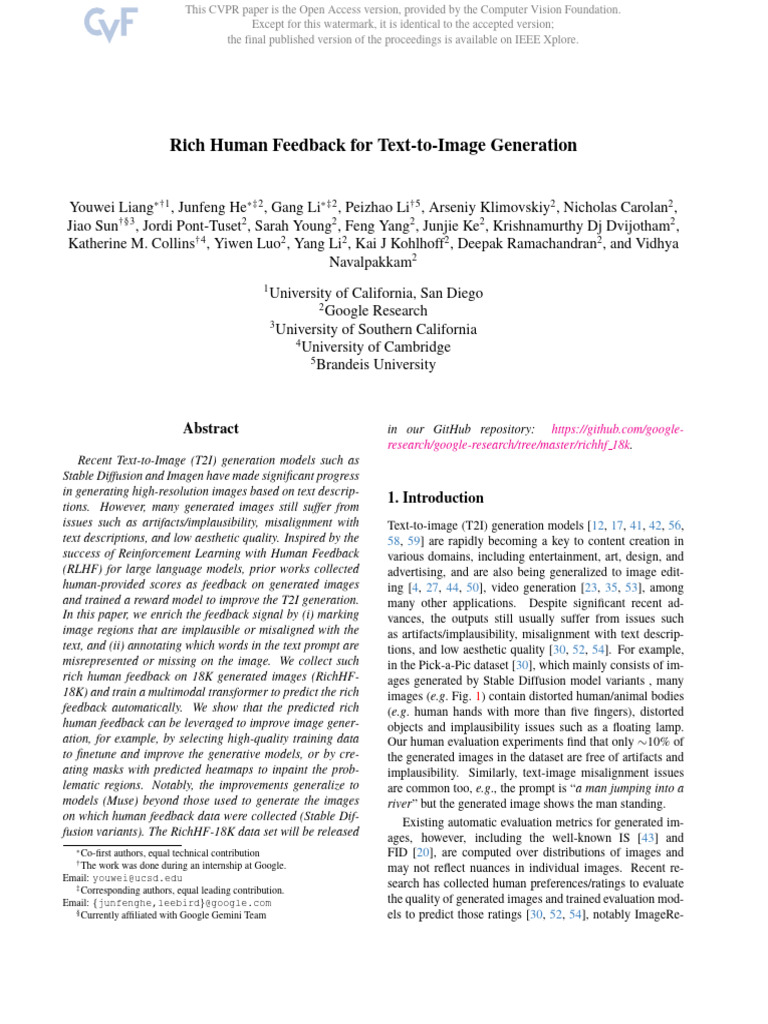 Liang Rich Human Feedback For Text-to-Image Generation CVPR 2024 Paper | PDF