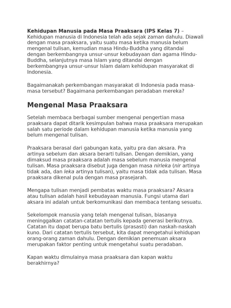 Kehidupan Manusia Pada Masa Praaksara | PDF