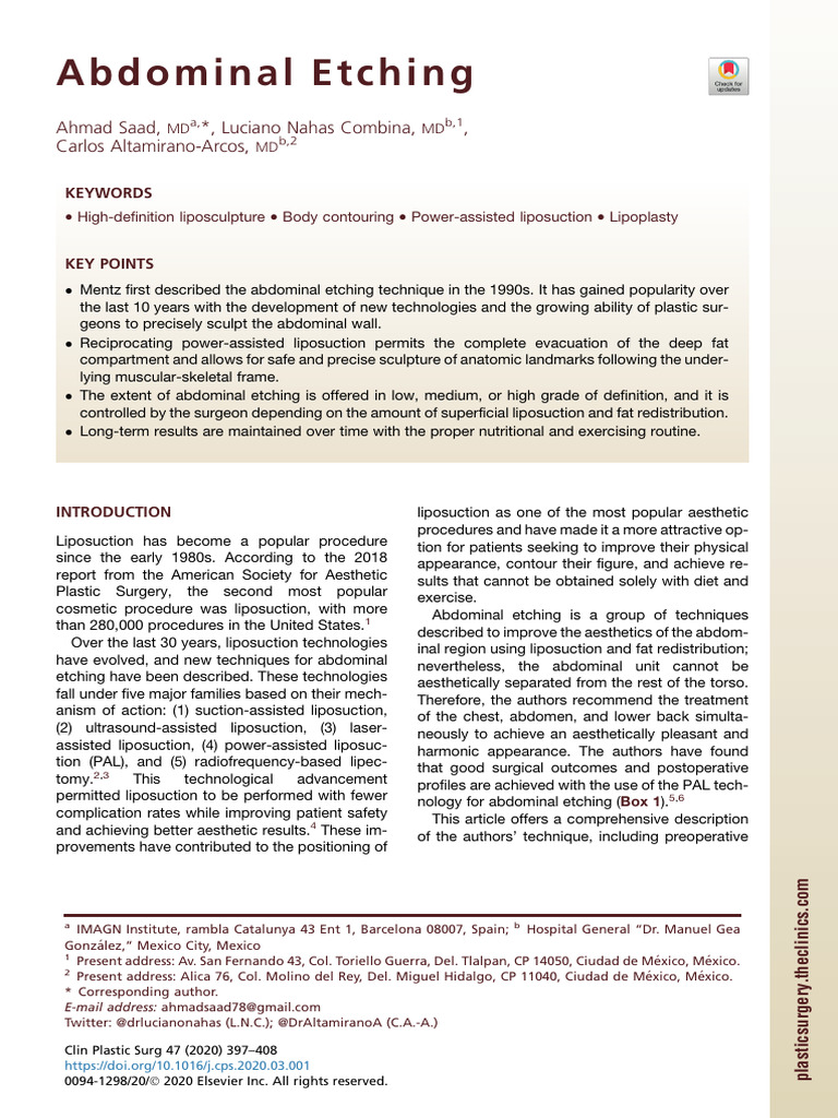 Abdominal Etching - 2020 - Clinics in Plastic Surgery | PDF