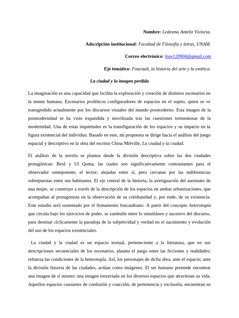 Resumen La Ciudad Y La Imagen Perdida Pdf