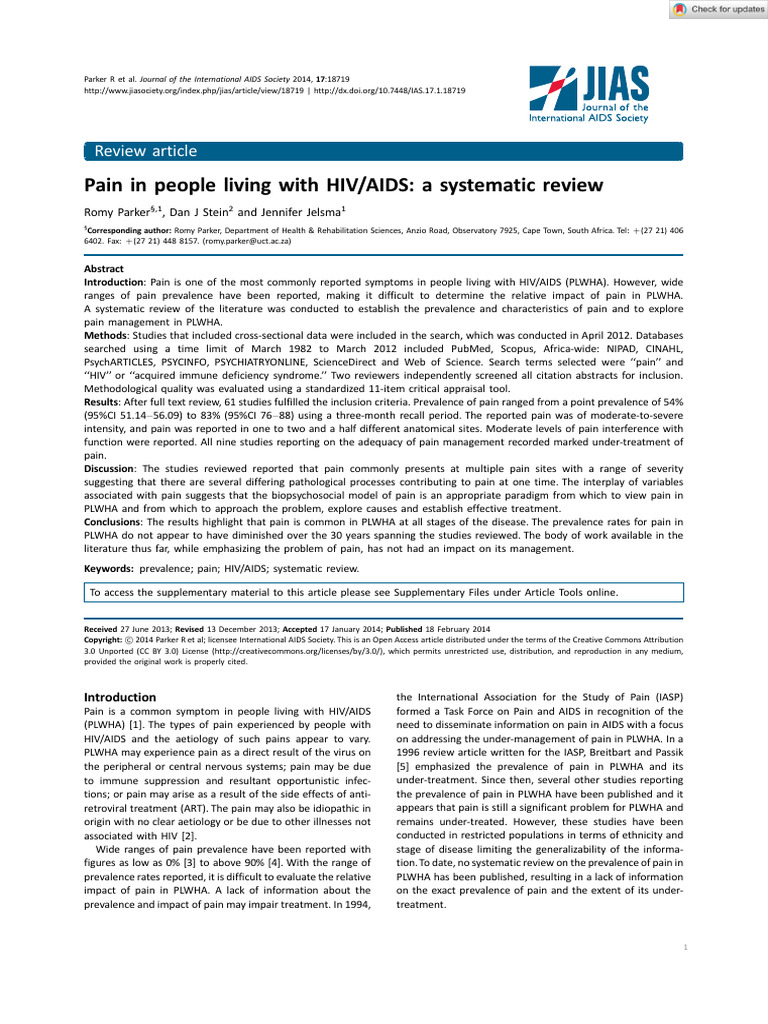 Journal of The International AIDS Society - 2014 - Parker - Pain in ...