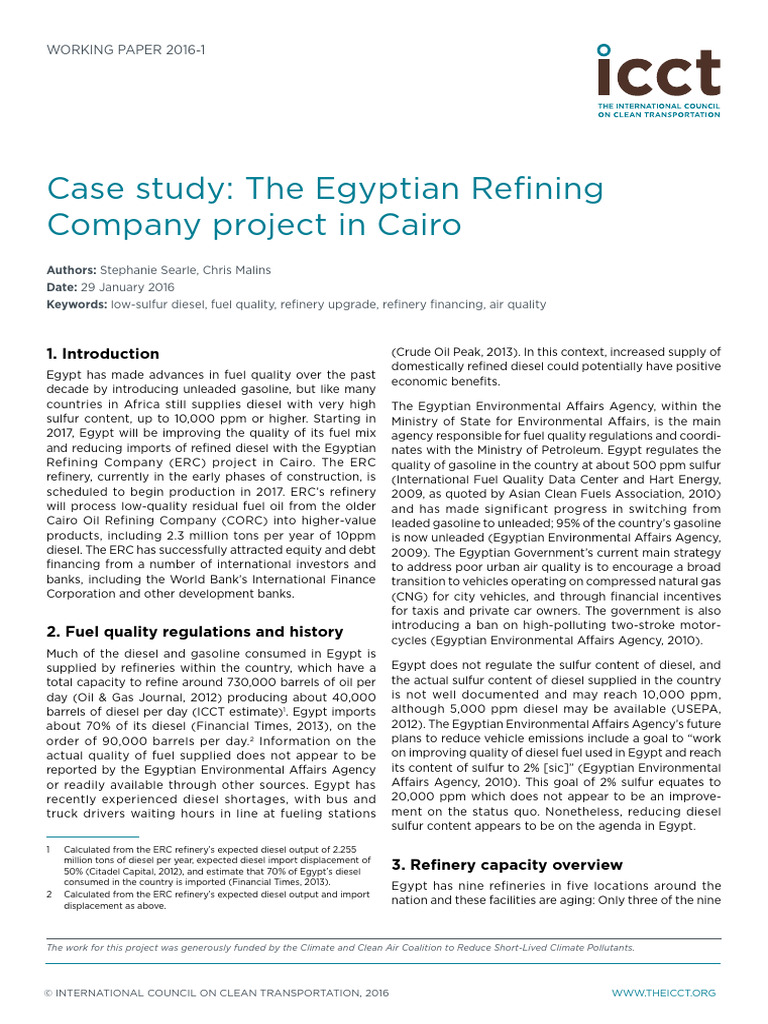 Case Study Egyptian Refining Company Project Cairo | PDF | Oil Refinery | Technology & Engineering